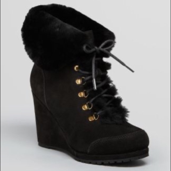 LK Bennett | Shoes | Lk Bennett Cecily Suede Shearling Wedge Boots 37 ...